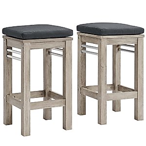 Modway EEI-3969-LGR-STE Wiscasset Outdoor Patio Acacia Wood Bar Stool Set of 2, Light Gray