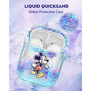 Besoar for AirPods 1/2 Case Bling Glitter Liquid Quicksand Cute Cartoon Kawaii with Keychain for Apple AirPod Cases Sparkly Design Covers for Girls Women Kids Covers for Air Pods 2nd/1st Miqi
