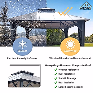 CASAINC Hardtop Gazebo 10x10 FT, Hardtop Gazebos with Double Roof, Aluminum Frame Permanent Outdoor Canopy, Patio Gazebo with Mosquito Netting for Patio Lawn Garden