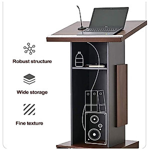 Mfallon Portable Podium with Locking Wheels, Office Conference Room Mobile Podium Table, Wooden Lecture Podium Reception Desk, Inclined Floor Podium, 60 * 70 * 118 CM (Brown)