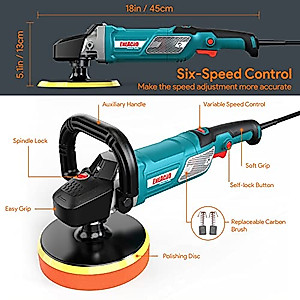 ENEACRO Car Polisher, Rotary Buffer Polisher Waxer, 12 Amp 6-inch/7-inch Variable Speed 1000-3500RPM, Detachable Handle Perfect for Boat, Car Polishing and Home Appliance (12Amp)