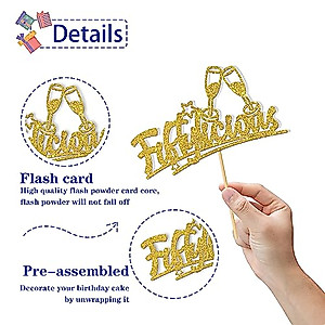 RoadSea Fiftylicious Cake Topper - Happy 50th Birthday Cake Supplies - 50th Wedding Anniversary Party Decoratrions - Gold Glitter (Fiftylicious)