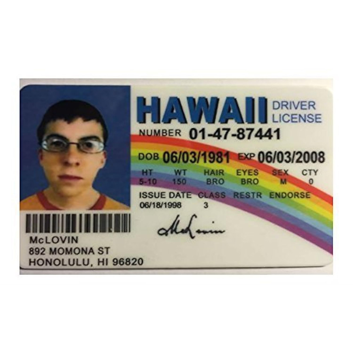 McLovin - Hawaii Drivers License - Superbad - Novelty Movie Prop Reproduction