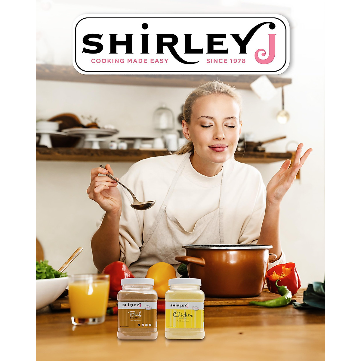 Shirley J Bouillon Powder - Rich, Concentrated, & Less Sodium Chicken Bouillon - Easy to Use Chicken Powder for Soup, Stew, Gravy, & More - 1 lb.