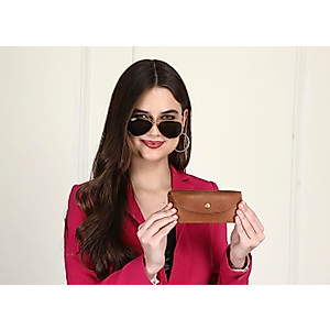 The Antiq Tan Genuine Leather Eyeglasses Case, Premium Quality, Semi-Hard, Magnetic Closure, Unisex