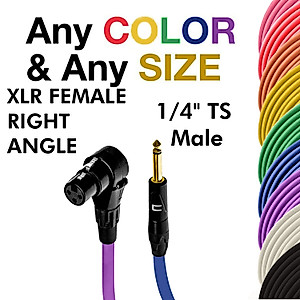 COLUBER CABLE Right Angle XLR Female to 1/4" TS Male - 50 Feet - Purple - Pro 3-Pin Microphone Connector for Powered Speakers, Audio Interface or Mixer for Live Performance & Recording
