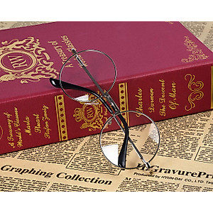 PLAY BLING Large 2" Metal Frame Round Glasses Set of 3 Clear Lens Glasses Lightweight Circle Eyeglasses for Women Men (Clear)