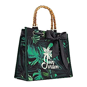 Join Jorden Women Canvas Tote with Bamboo Handles, Green