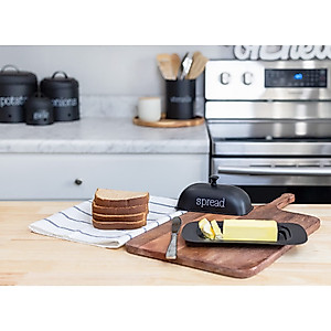 AuldHome Large Enamelware Butter Dish (Black); Modern Farmhouse Enamel Butter Serving Dish with Lid