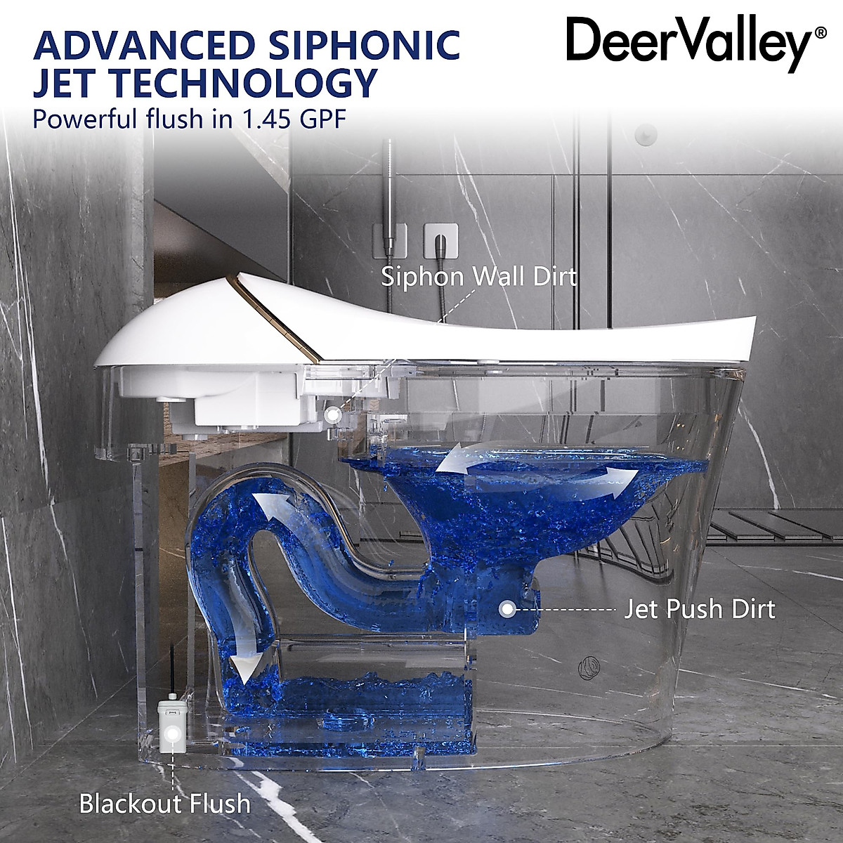 DeerValley Smart Toilet with Bidet Built In, Tankless Toilet with Auto Open & Close, Auto Flush, Heated Seat, Warm Water Sprayer & Dryer, Deodorization, and Remote Control, DV-1S0160-V3