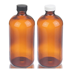 Wheaton 1701S41CS W216856 Boston Round Bottle, Amber Glass, Capacity 8oz With 24-400 Black Phenolic Rubber Lined Screw Cap, Diameter 60mm x 136mm (Case Of 12)