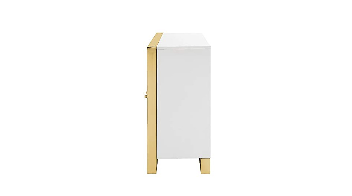 Inspired Home 4-Door Sideboard in White with Gold Accents