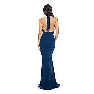 Dress the Population Women's Camden Halter Chiffon Maxi Dress, Peacock Blue, Medium