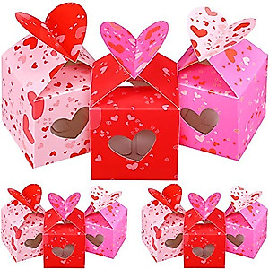 Small Valentines Boxes Valentines Hearts Box Valentine's Day Paper Wrapping Box with Heart Bow for Wedding Baby Shower Party Supplies, 3 Colors (9)