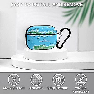 Maps of US Virgin Islands Compatible with Airpods Pro Case Protective Cover, Cute Protective Shockproof Protective Cover with Keychain, Wireless Charging Box, Woman, Man