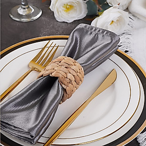 Woven Napkin Rings Set of 6, Farmhouse Napkin Rings Handmade by Natural Water Hyacinth, Fabric Napkin Rings for Thanksgiving, Party, Wedding, Supplies for Dinner Table Decoration