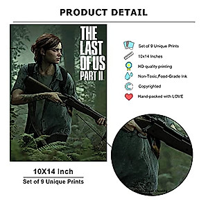 xuankumaibao The Last of Us Part 1&2 Gaming Posters Art Print Boy Game on Birthday Party Wall Decoration Poster Set of 9 Pcs 10”x14”