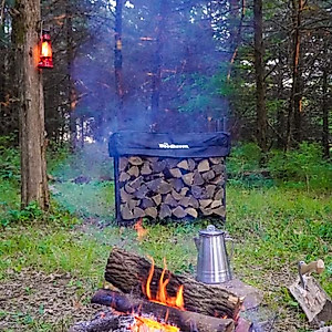 Woodhaven 3 Foot Black Firewood Rack With Cover - Metal Log Holder - Made In USA - Strong Powder Coat Finish - Easy Slide Together Assembly - No Hardware Needed