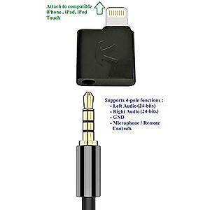 KOKKIA iAudioL (Black) : 24-bit, Tiny Rigid Compatible to Lightning to 3.5 mm Headphone Jack Adapter, Compatible to Lightning Connector iPhone,iPad,iPod Touch with iOS 10 or Later..