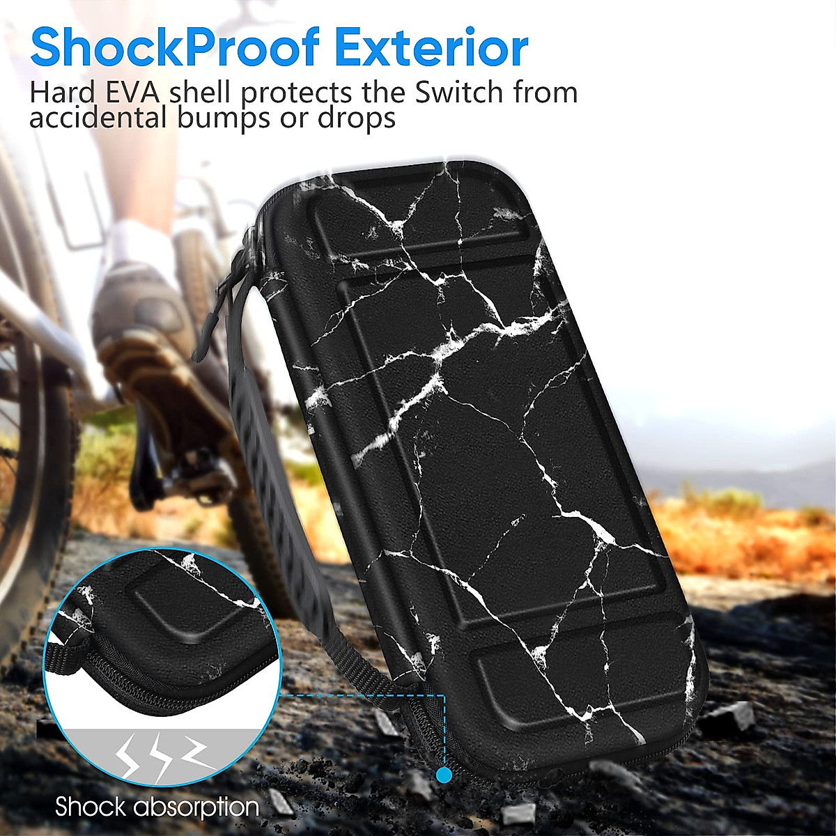 Fintie Carrying Case for Nintendo Switch OLED Model 2021/Switch 2017, [Shockproof] Hard Shell Protective Cover Travel Bag with 10 Game Card Slots & Inner Pocket, Marble Black