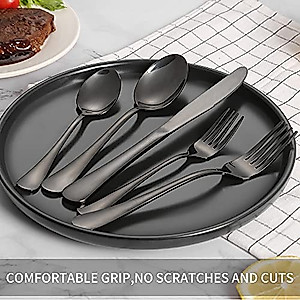 Xingjiake Black Silverware Set 40 Piece, Flatware Cutlery Set For 8, Stainless Steel Forks And Spoons Silverware Set, Kitchen Utensils Set, Dishwasher Safe