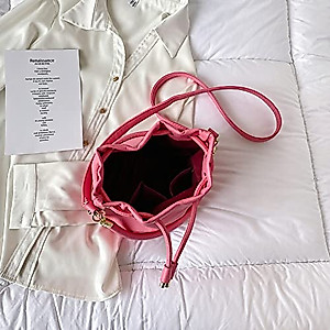 JQAliMOVV The Bucket Bags for Women, Mini Leathe Bucket Bag Purses Drawstring Closure Crossbody Handbags Hobo Bag (Rose Red)