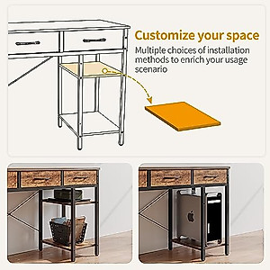 CubiCubi 47 Inch Computer Desk with Fabric Drawers and Storage Shelfs, Small Office Home Desk, Study Writing Table, Modern Simple Desk, Rustic Brown