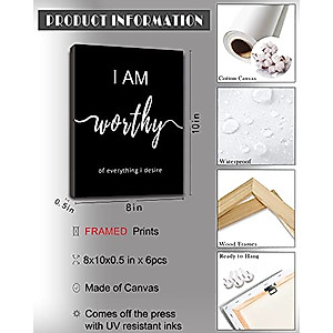 Drsoum Inspirational Wall Art Office Decor, Motivational Wall Art Prints for Office Bedroom Living Room Classroom,Black and White Daily Positive Affirmations Posters for Women Men Kids, Set of 6, 8"x10",FRAMED