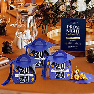 Graduation Cap Gift Box 30 Pcs 2024 Congrats Grad Graduation Candy Box with Tassel Treat Box, Graduation Party Favors Graduation Centerpieces for Tables Decorations Grad Party Supplies(Blue, Gold)