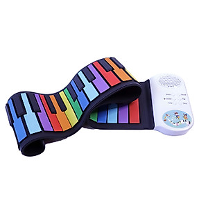 iLearnMusic Roll Up Piano | Portable Keyboard Piano | Hand Roll Electric Piano Keyboard | Premium Silicone & Built-In Speakers (49 Keys, White)