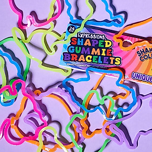 Expressions 48pc Shaped Gummie Bracelets - Bulk Pack Bright Colored Shaped Rubberband Bracelets | Bracelet Rubber Bands Kit, Rubber Bracelets For Kids & Kids Party Favors, Colored Rubber Bands