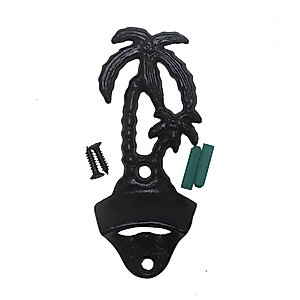 Luwanburg Black Cast Iron Palm Tree Novelty Bottle Opener, Rustic Wall Mount Bottle Opener Beach Coastal