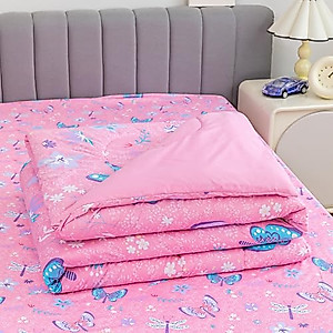 Viviland Full Butterfly Comforter Set for Girls, Kids Pink Brushed Microfiber Full Bedding Set, 7 Pieces Floral Bed in A Bag, Girls Comforters with Sheet Set, Shams, Machine Washable