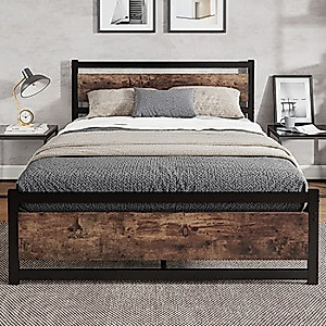 LOTCAIN King Size Bed Frame with Wooden Headboard, Heavy Duty Platform Metal Bed Frame, No Box Spring Needed, Strong Metal Slats Support, Noise-Free, Twin XL/Queen/King (King)