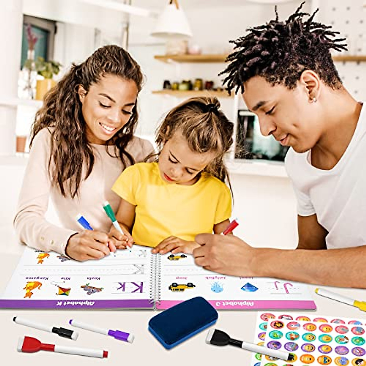 Handwriting Practice Book for kids, 40 Pages Toddlers Preschool Learning Activity Autism Educational Montessori Toys Learn Number Letters Shapes Animal & Sight Words Workbook with 8 Dry Erase Markers