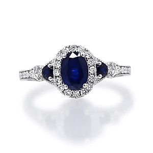 Gin & Grace women's 14K White Gold With Natural Blue Sapphire &Natural Diamond (I1) Ring TW3319R-BS-9 9