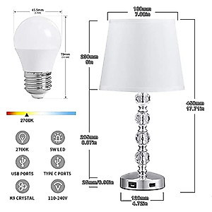 Unfusne Crystal Lamps for bedrooms Set of 3, Set of 2 Touch Control Table Lamps, Set of 1 RGB Smart Lamp