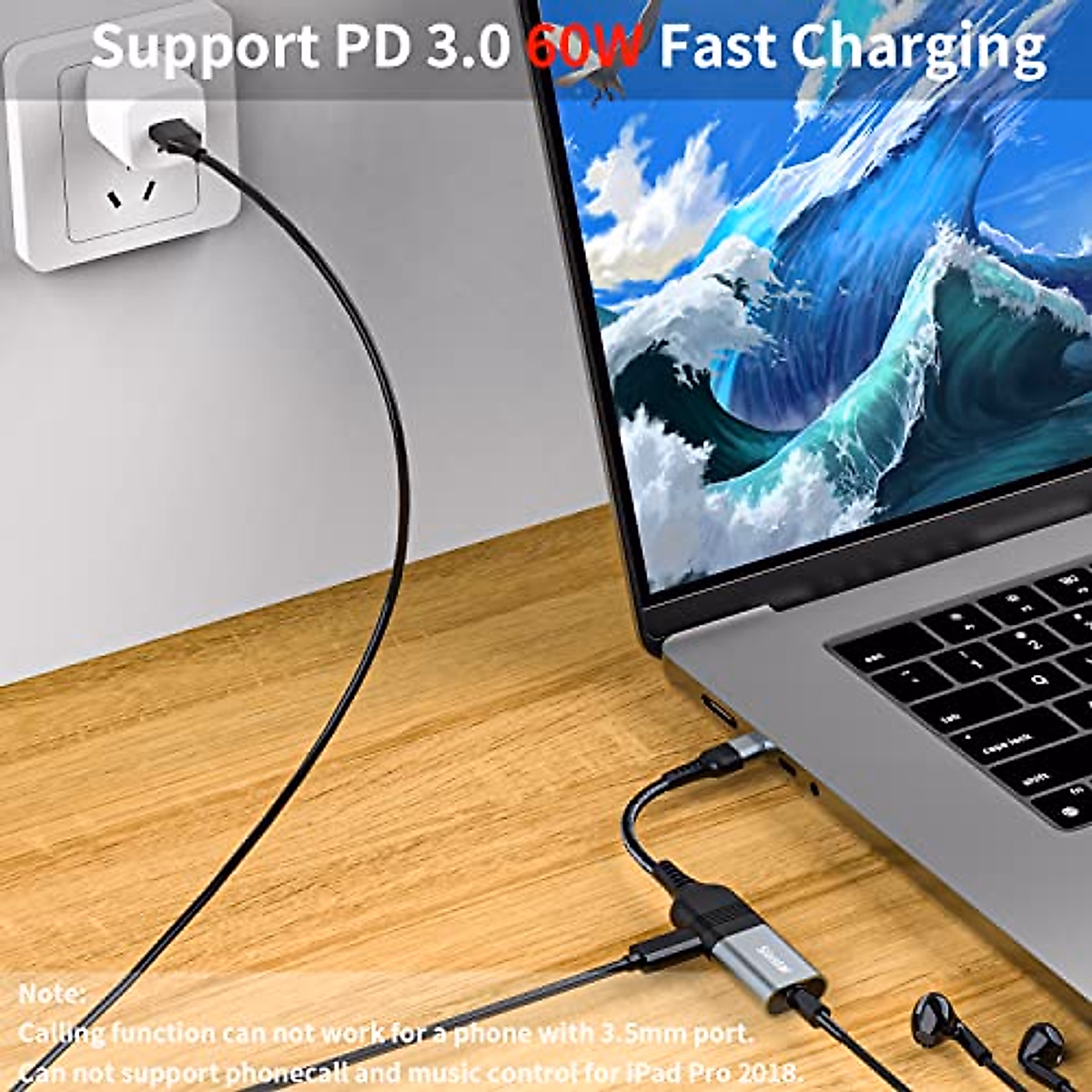 sinstar USB C to 3.5mm Audio Headphone Jack and USB C PD 3.0 Fast Charger Adapter Cable Compatible with Samsung S23/S22 Note20/10 Pixel 5/4 iPad Pro Air Pixel 7/6A/6
