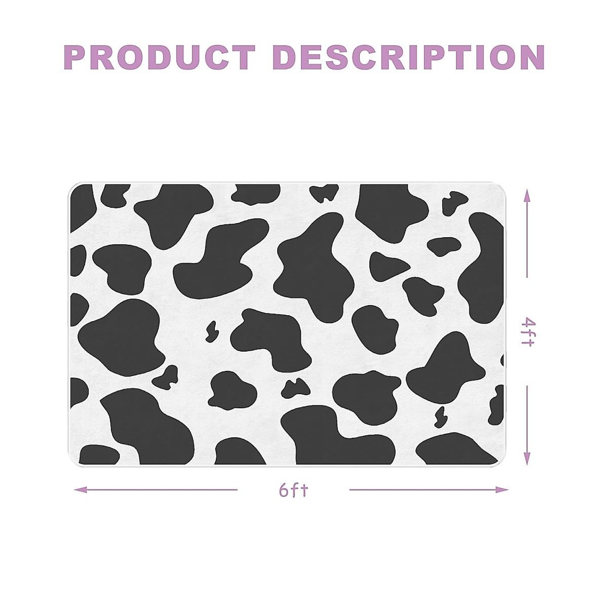 UntilPlan Printing Washable Rugs for Living Room, 4x6 FeetAnti-Skid Area Rug, Indoor Floor Carpet for Kitchen Entryway Laundry Dining Room, Kids Rugs for Bedroom Girls (Cow-Black, 4x6 ft)