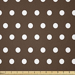 Lunarable Brown Fabric by The Yard, Nostalgic White Polka Dots on Dark Background Contrast Classic Vintage Elements, Stretch Knit Fabric for Clothing Sewing and Arts Crafts, 1 Yard, Dark Brown White