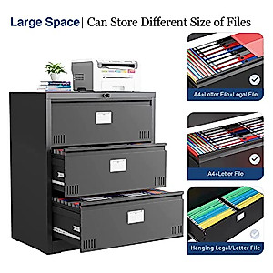Gwichomo Lateral File Cabinet with Lock, 2 Drawer Metal Filing Cabinets for Home Office Hanging Letter/Legal/F4/A4, Metal Horizontal File Cabinet with Card Slot for Easy Organization(Black)