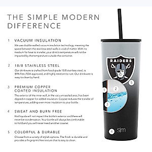 Simple Modern Officially Licensed NFL Las Vegas Raiders Insulated Tumbler with Straw and Flip Lids | Gifts for Men and Women 24oz Travel Mug Thermos | Classic Collection | Las Vegas Raiders