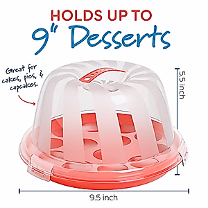Cake Cupcake Carrier with Lid and Handle | 9" Round Cake Container Holder with Dome Cover | Plastic Pie Carrier Cake Storage Container | Easy Transport for Bunt Cake Keeper Platter Tray