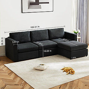 Sweetcrispy SF-1-M01-0227 Sectional Couches for Living Room, 4-Seat Sofa, Dark Grey