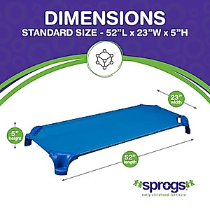 Sprogs Heavy-Duty Stackable Standard Size 52"L Daycare Cots for Kids and Toddlers, Stacking Preschool Classroom Kids Cots for Sleeping, Resting, Naptime, Pack of 6, Blue