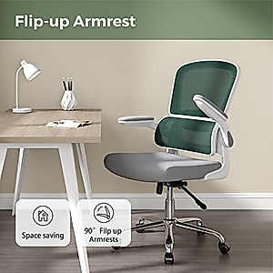 Logicfox Ergonomic Office Chair, Breathable Mesh Chair with Adjustable Height, Computer Chair with a Double Lumbar Support and Flip-up Arms, Home Office Desk Chair with 90°-130° Tilt Function