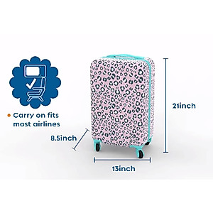 CRCKT Kids Hardside Spinner Animal Print,Lightweight, Pink and Mint Green, Carry-On 21-Inch