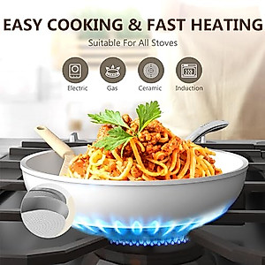 COOKSMARK Nonstick Ceramic Cookware Set, 10 Pieces White Pots and Pans Set with Glass Lids & Stainless Steel Handles, Induction Cookware Set & Dishwasher Oven Safe, Scratch-Resistant