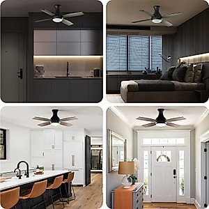 Consciot 52 Inch Ceiling Fan With Lights, Modern Black Ceiling Fan, Remote Control, Quiet Reversible DC Motor, Flush Mount, Dimmable 3CCT LED Light, Double Finish Blade, For Indoor Bedroom Living Room