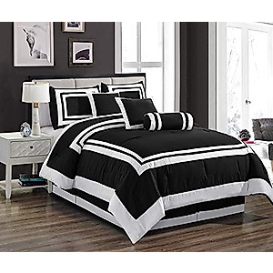 Chezmoi Collection 7-Piece Caprice Black/White Square Pattern Hotel Bedding Comforter Set, California King